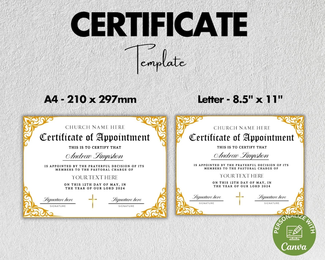 Editable Appointment Certificate, Printable Bishop Pastor Appointed ...