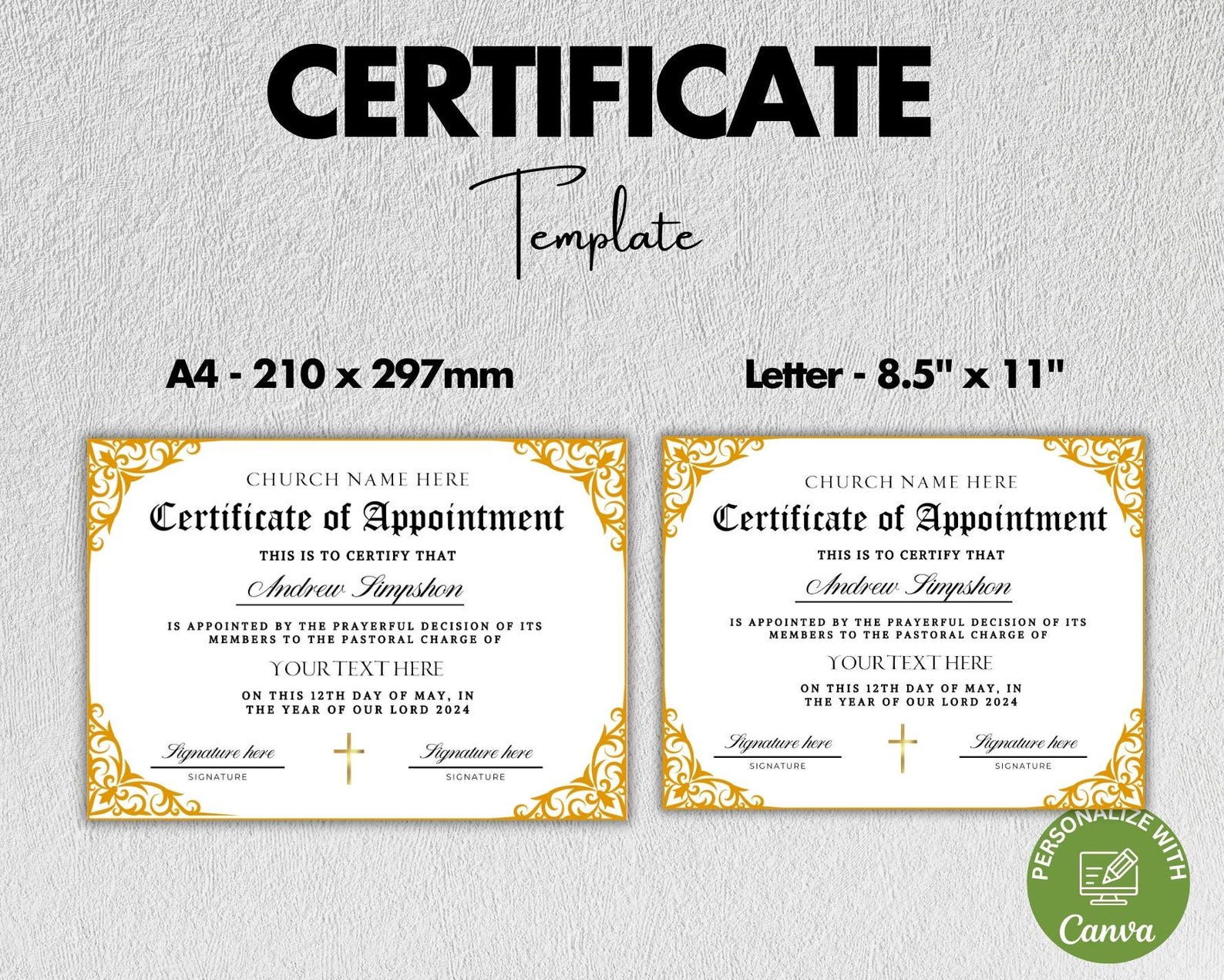 Editable Appointment Certificate, Printable Bishop Pastor Appointed ...