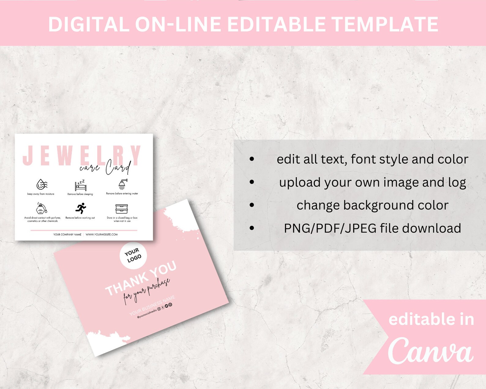 Printable Jewelry Care Card Template, Editable Jewellery Care ...