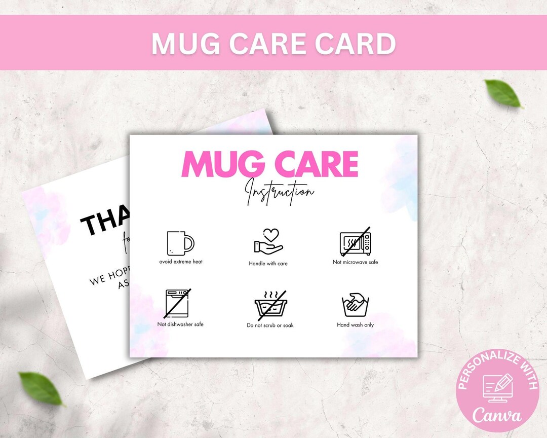 Mug Care Card Template, Mini Coffee Cup Care Guide, Editable Mugs Care ...