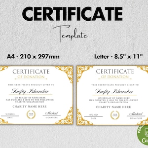 Certificate of Donation Template, Editable Donation Certificate ...