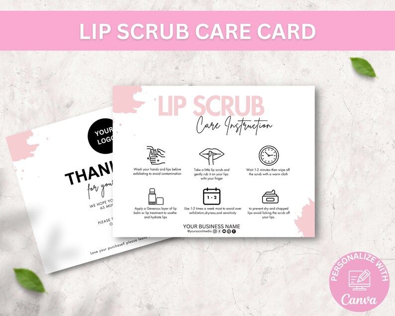 Editable Lip Scrub Care Card Template, Lips Sugar Scrub Care Guide ...