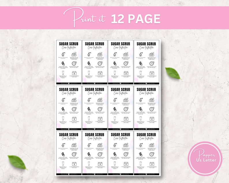 Printable Sugar Scrub Care Card Template, Body Scrub Care Instructions ...