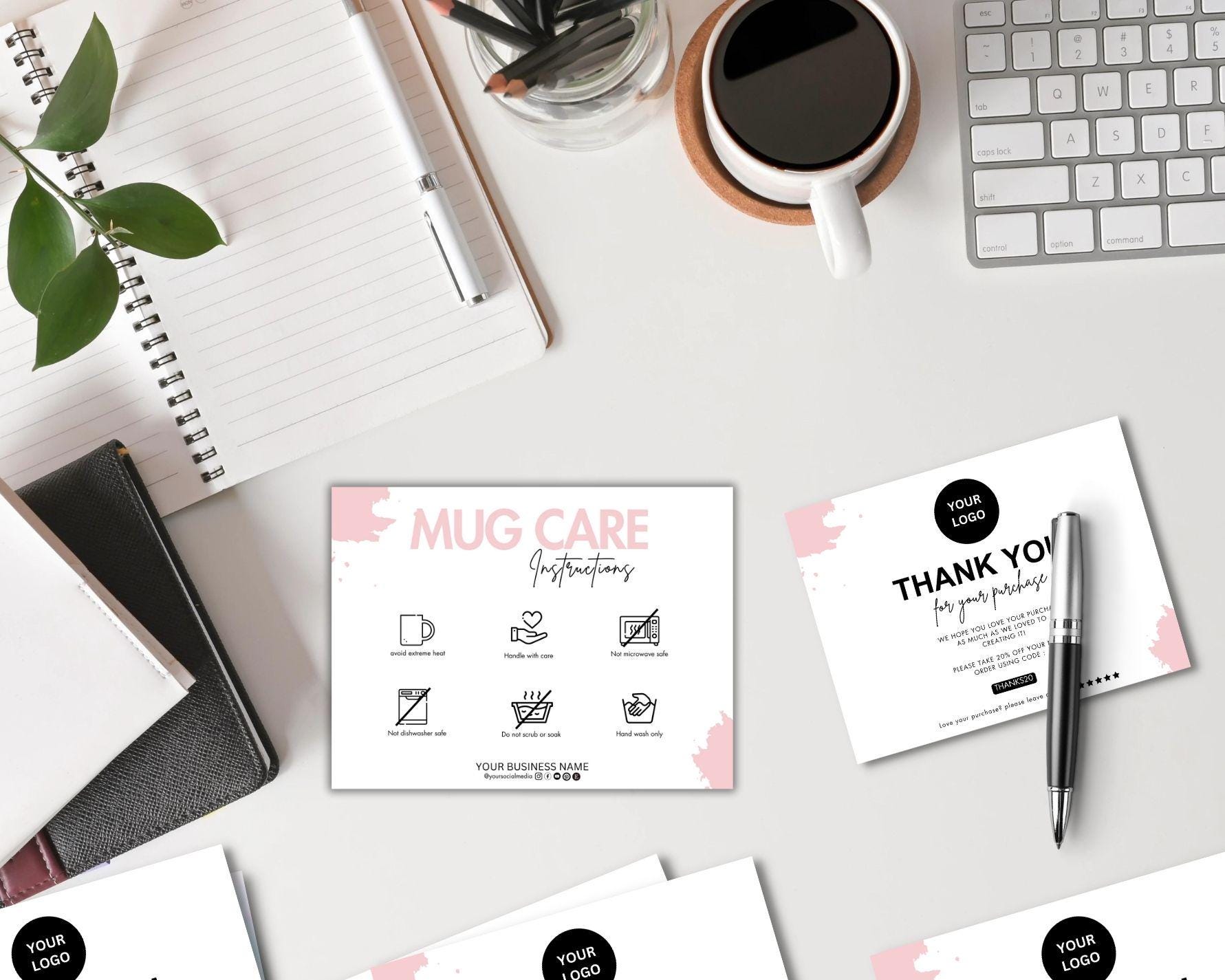Mug Care Card Template, Mini Coffee Cup Care Guide, Editable Mugs Care ...