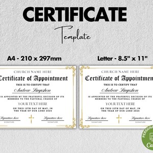 Editable Appointment Certificate, Printable Bishop Pastor Appointed ...