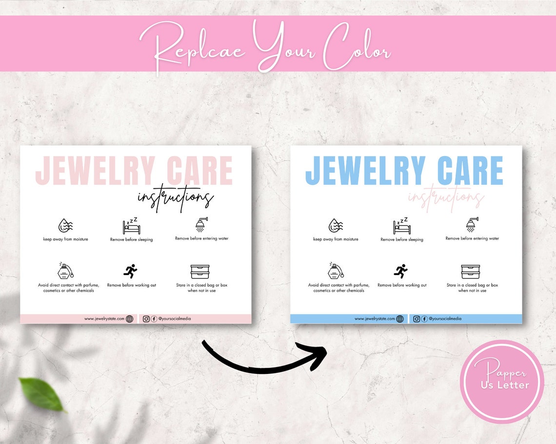 Printable Jewelry Care Card Template, Editable Jewellery Care ...