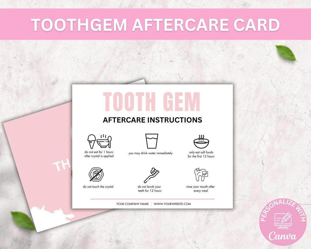 Editable Tooth Gem Aftercare Template, Teeth Crystals Post Care Guide ...