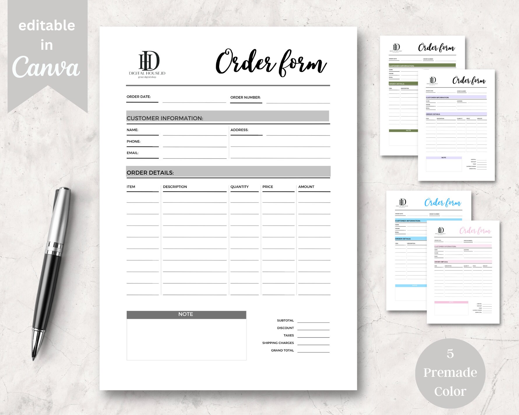 Order Form Printable and Editable Good for Small Business Orders ...