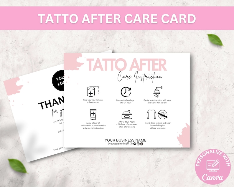 Editable Tattoo Aftercare Instructions Card Template, Printable Tattoo ...
