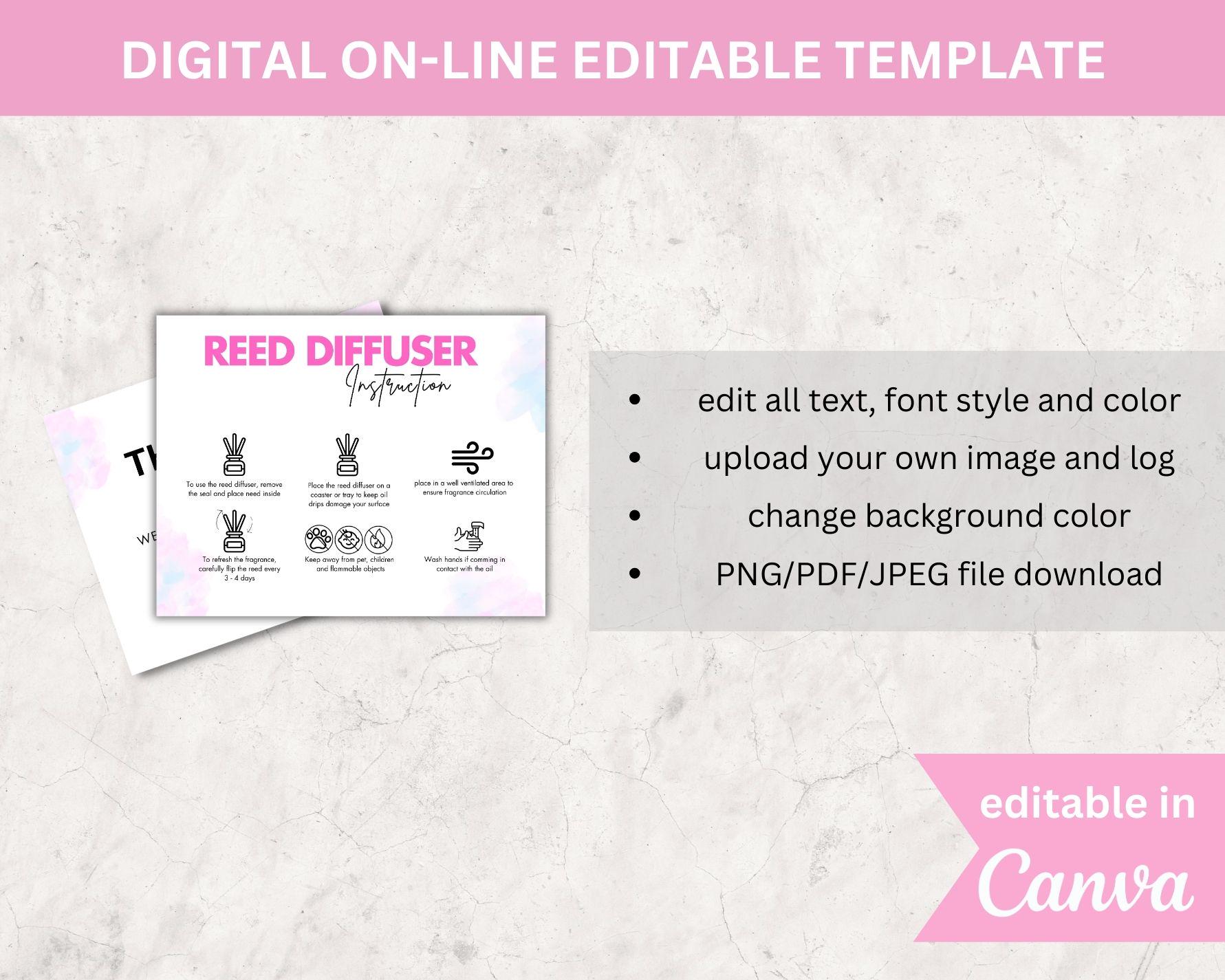 Editable Reed Diffuser Care Card Template, Reed Diffuser Care ...