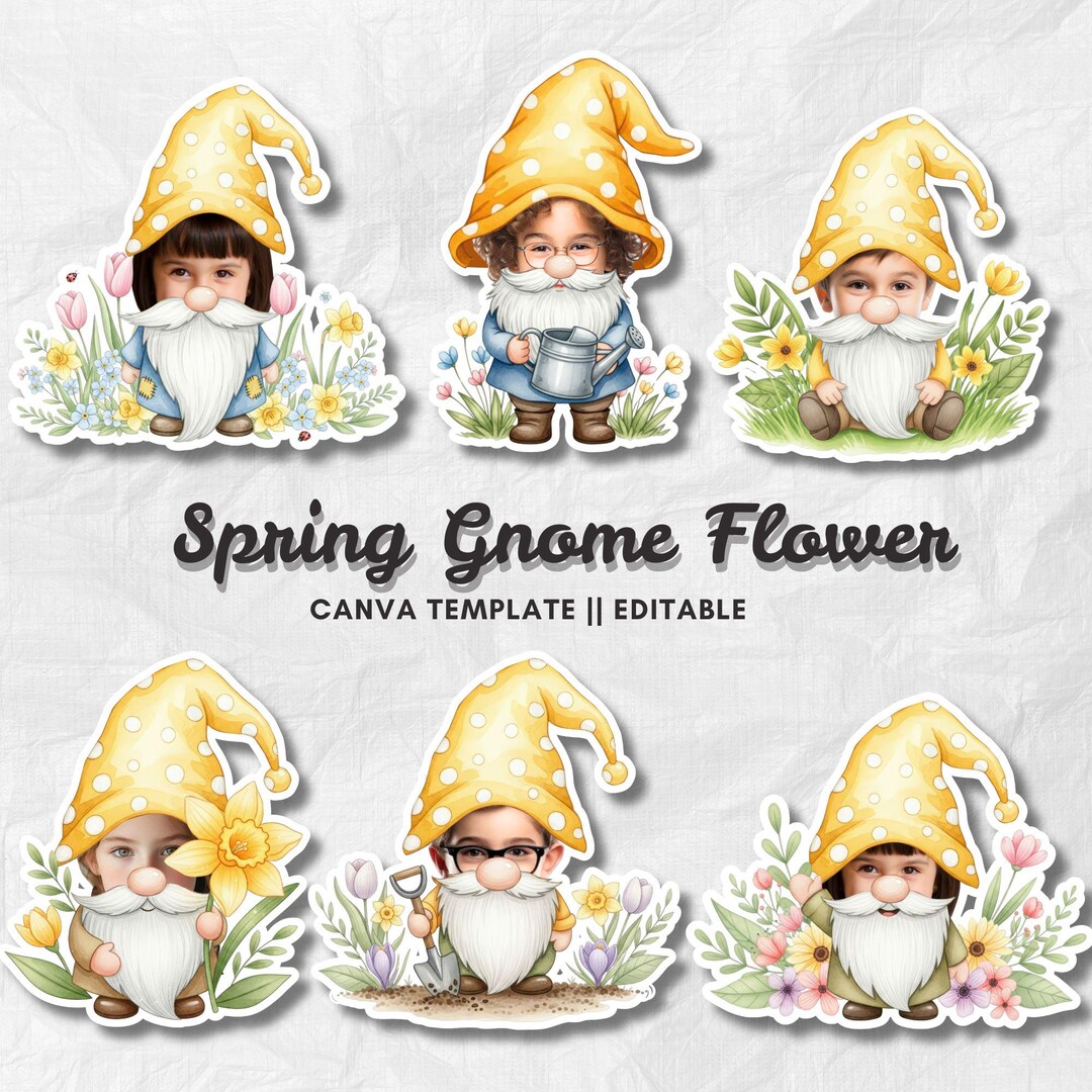 Spring Gnome Flower | Add Your Own Face Photo Template | Cute Spring ...