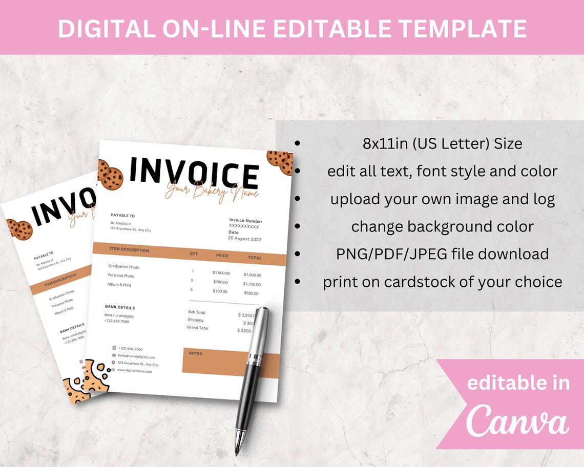 Invoice Cake Template Printable Invoice Custom Order Forms Photography ...
