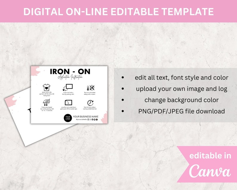 Iron-on Instructions Template, Editable Iron on Heat Transfer Vinyl ...