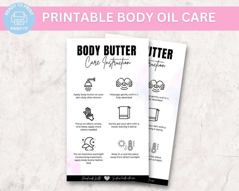 Printable Body Butter Care Card Template, Whipped Shea Butter ...