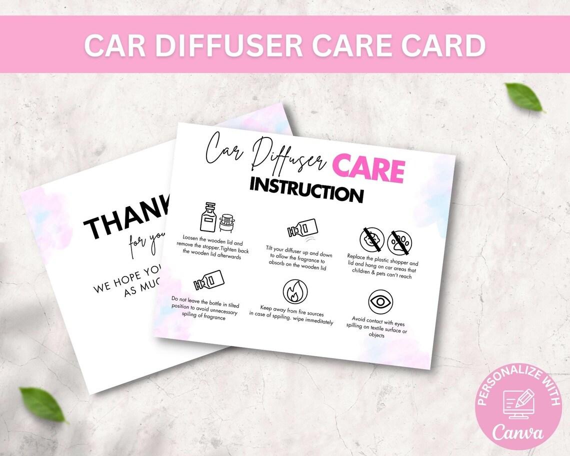 Car Diffuser Care Card Template, Editable Car Scent Care Instructions ...
