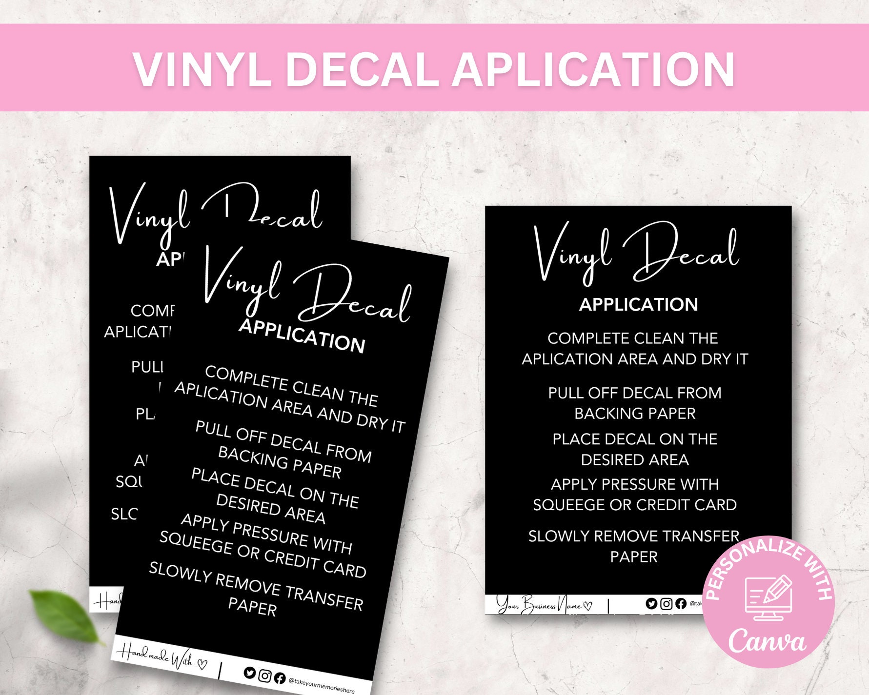 Decal Instructions Template, Printable Decal Application Care Card ...