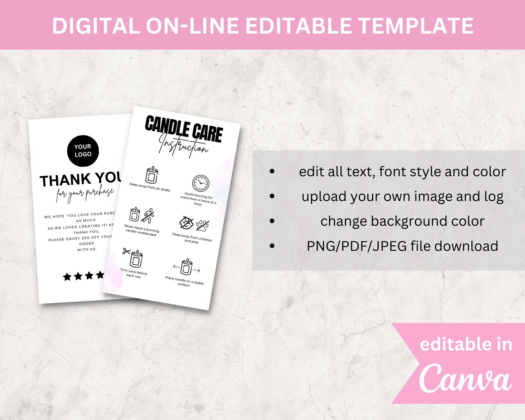 Mini Candle Care Card Editable, Printable Candle Care Instructions ...