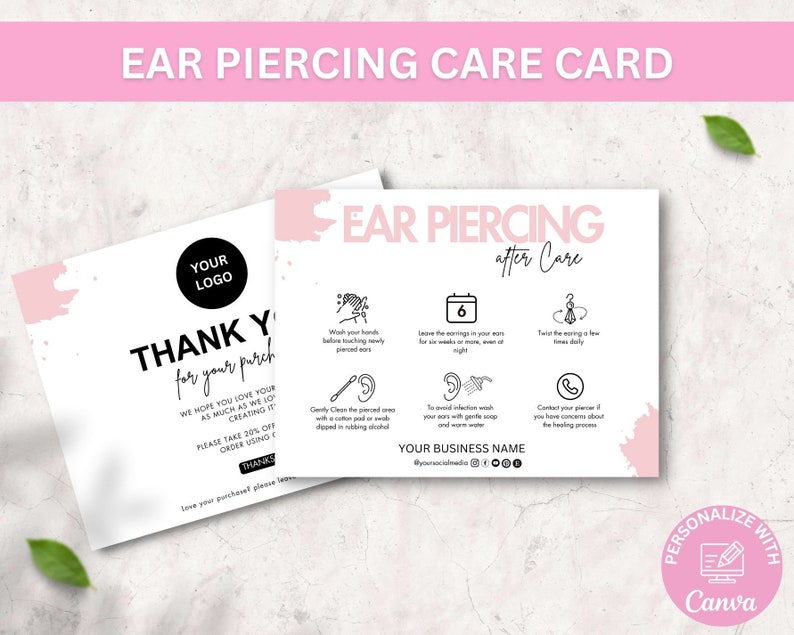 Editable Ear Piercing Aftercare Card Canva Template, Printable Piercing ...