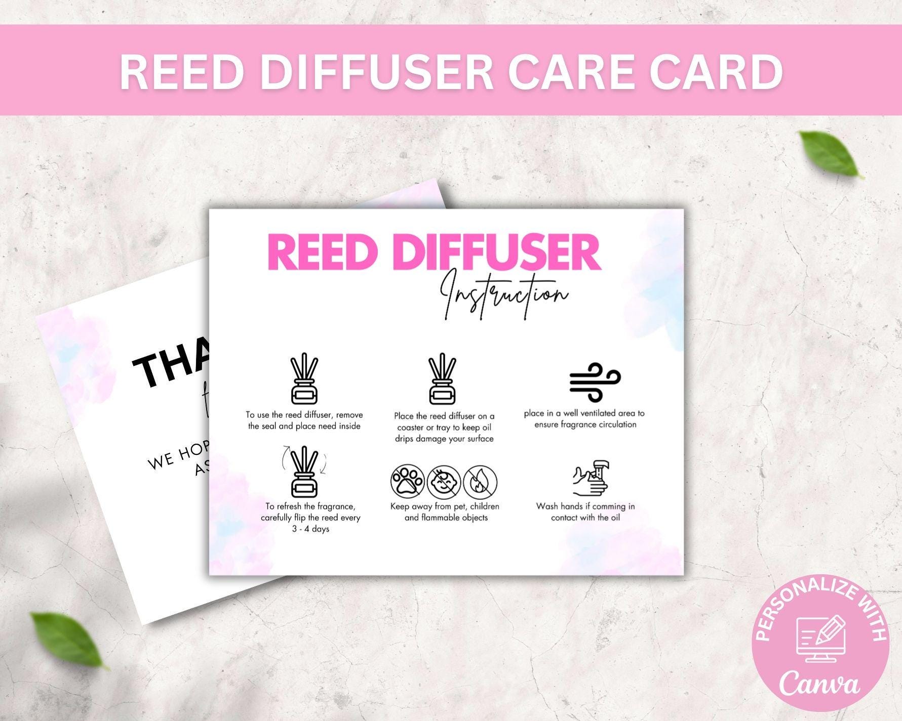 Editable Reed Diffuser Care Card Template, Reed Diffuser Care ...