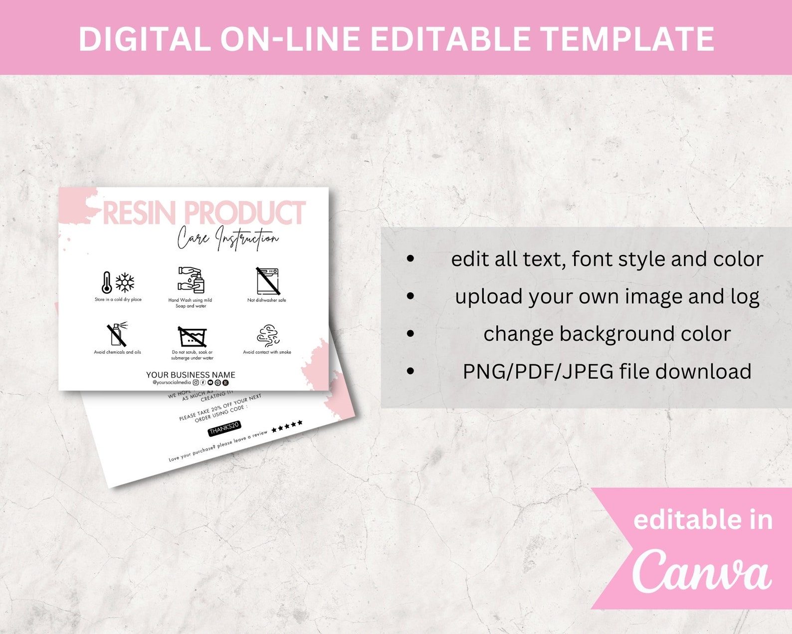 Resin Care Card Canva Template, Editable Resin Product Care ...