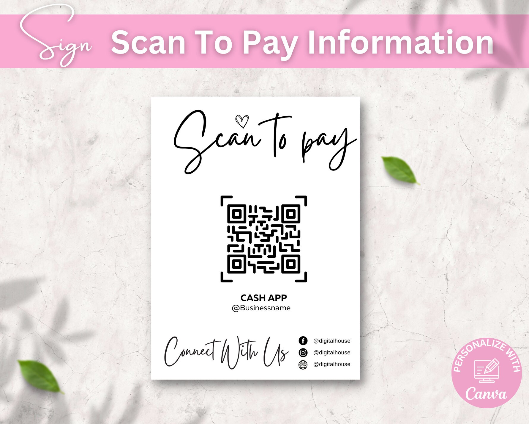 Business Scan to Pay Card, QR Code Sign Canva Template, Editable Sign ...