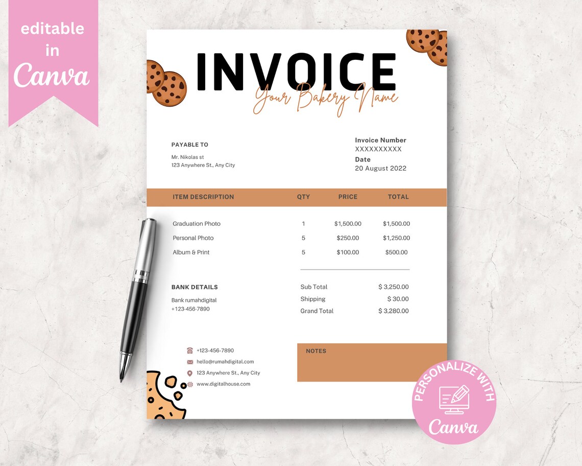 Invoice Cake Template Printable Invoice Custom Order Forms Photography Invoice Template Editable ...