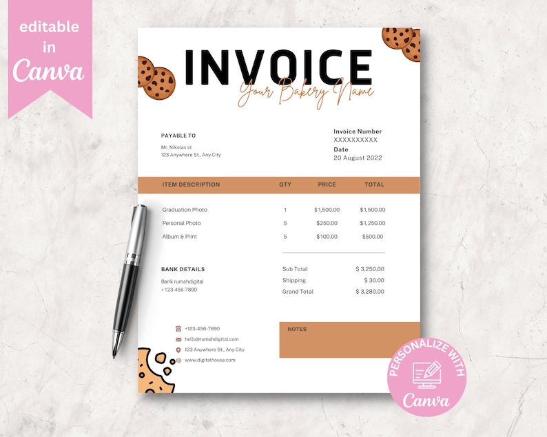 Invoice Cake Template Printable Invoice Custom Order Forms Photography ...