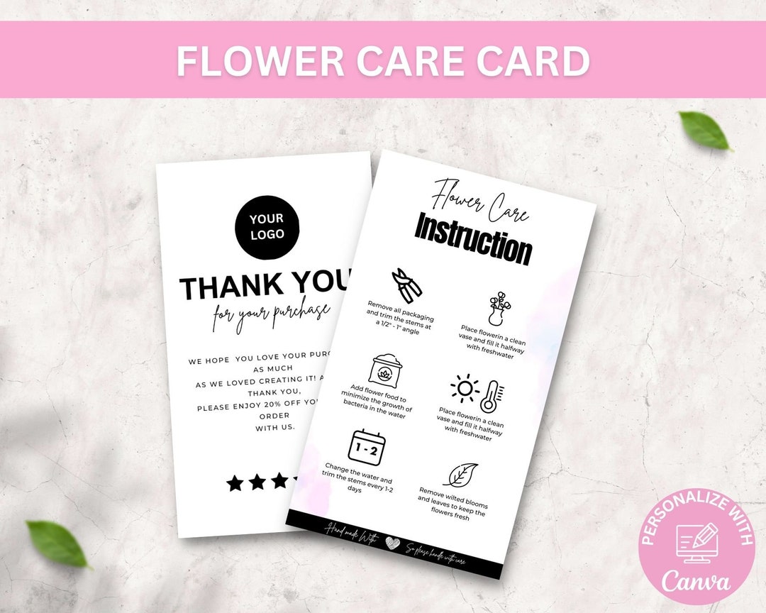 Flowers Care Card Template, Editable Bouquet Care Guide, Printable ...