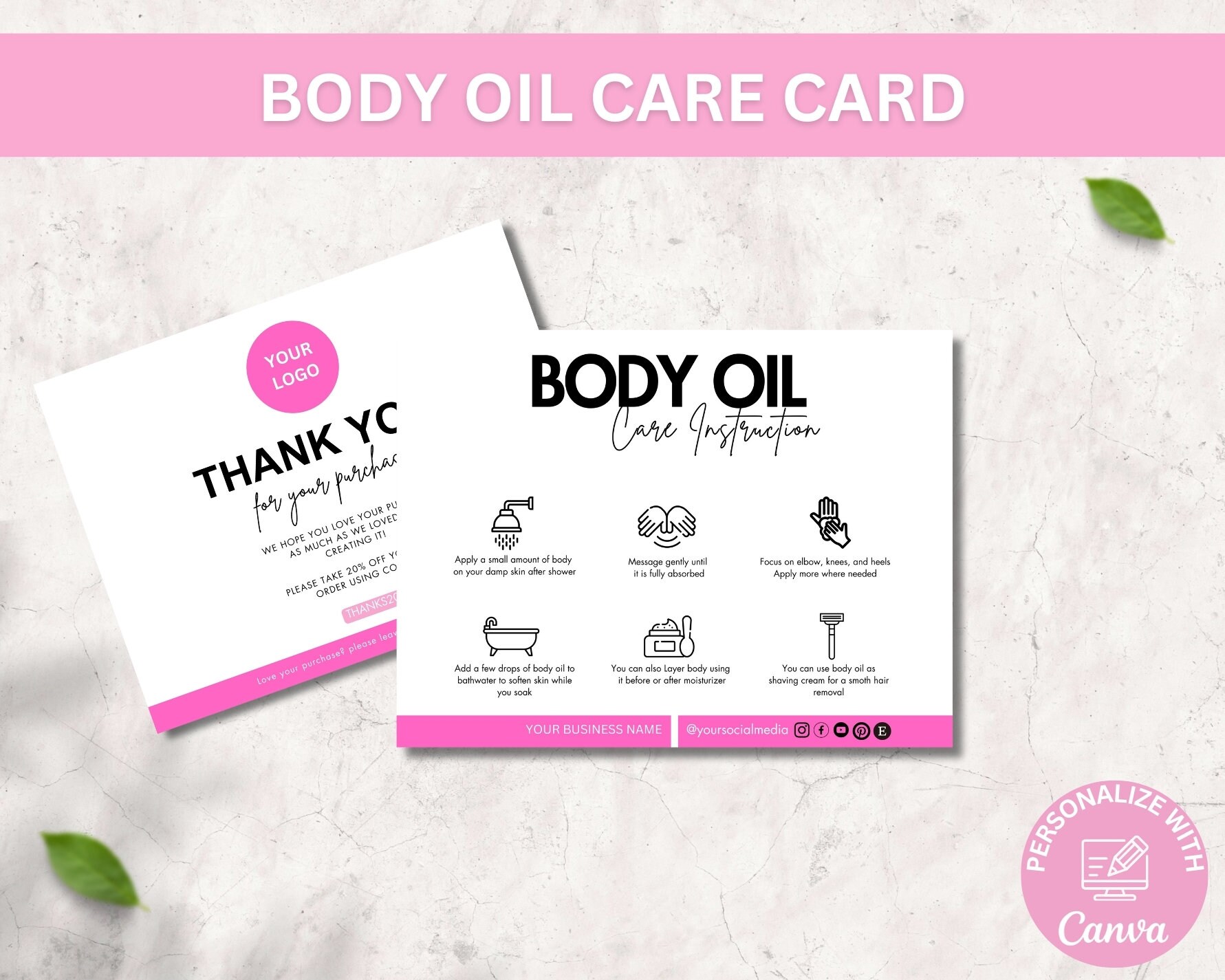 Editable Body Oil Care Card Template, Minimal Skin Oil Application ...