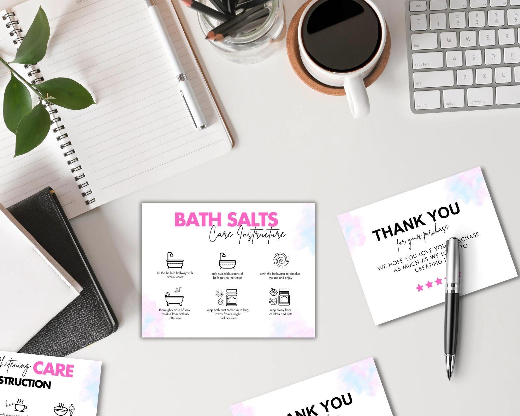 Editable Bath Salts Care Card Template, Epsom Salt Care Guide ...