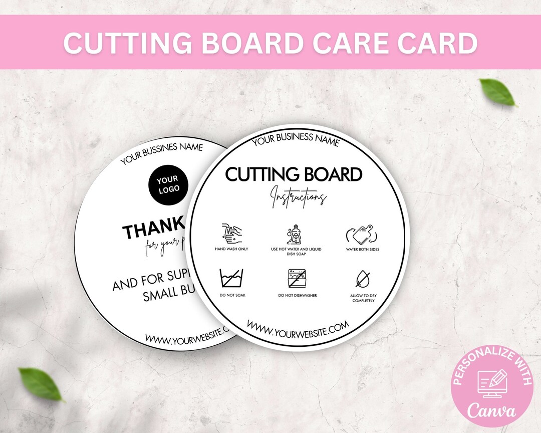 Circle Cutting Board Care Card Template, Editable Chopping Board Care ...