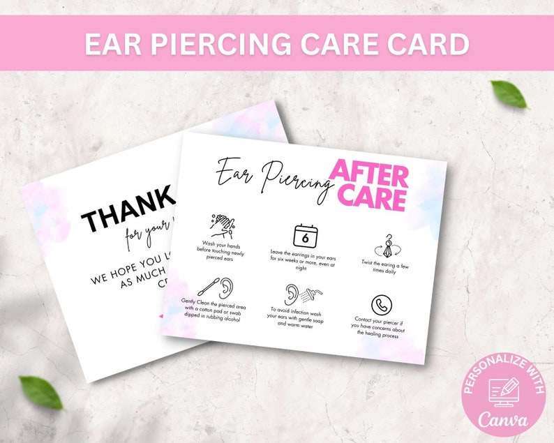 Ear Piercing Aftercare Template, Editable Piercing Guide, Printable ...