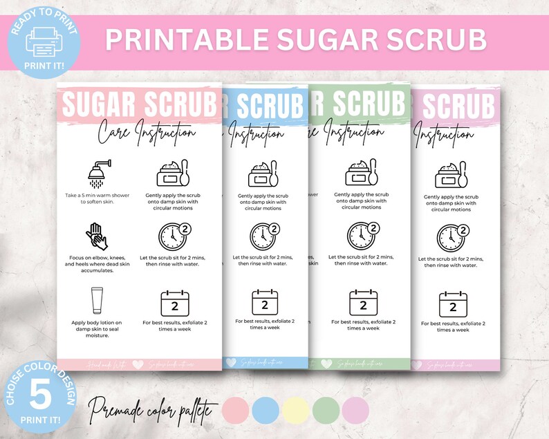 Printable Sugar Scrub Care Card Template, Body Scrub Care Instructions ...