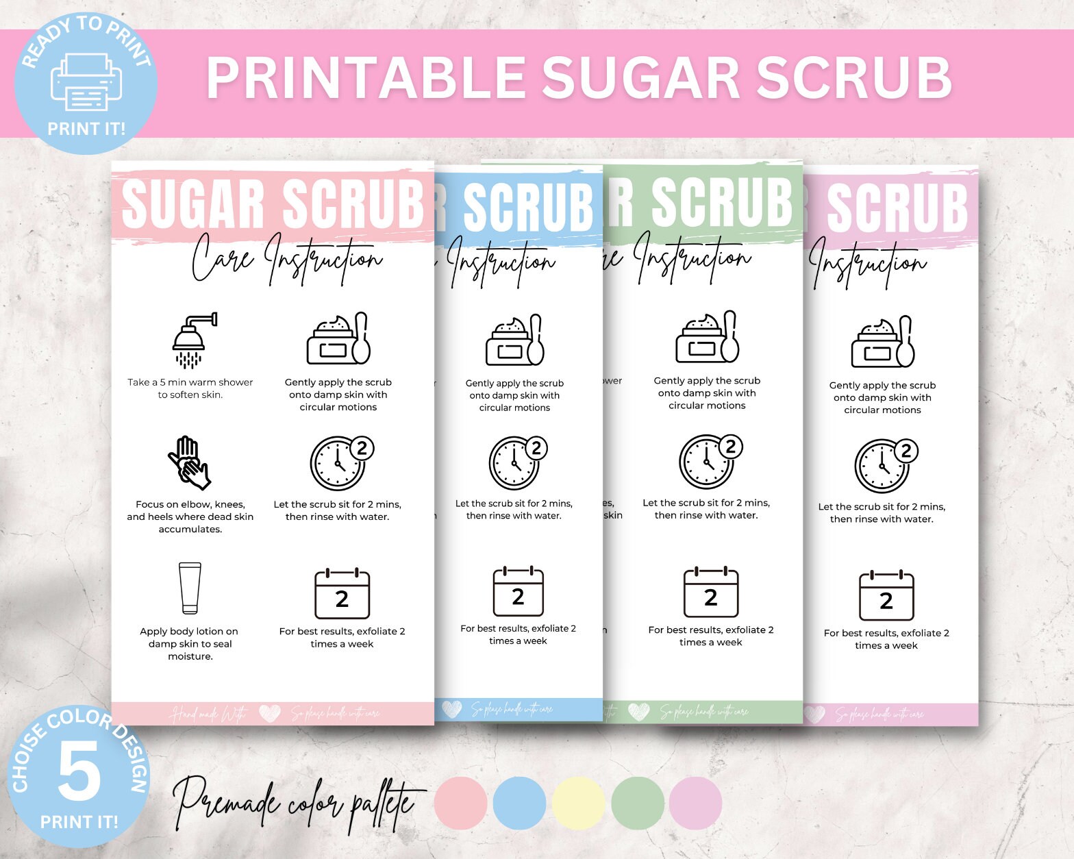 Printable Sugar Scrub Care Card Template, Body Scrub Care Instructions ...