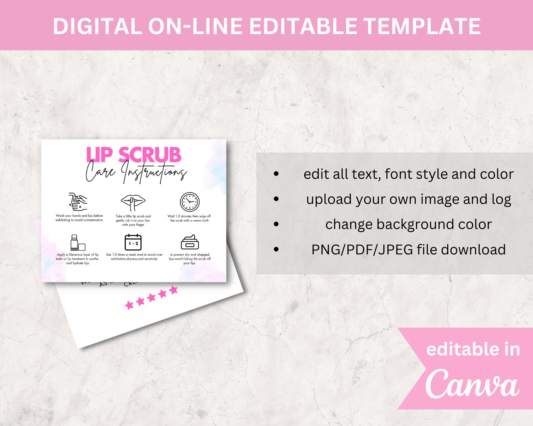 Lip Scrub Care Card Template for Lip Scrub Instructions for Lip Sugar ...