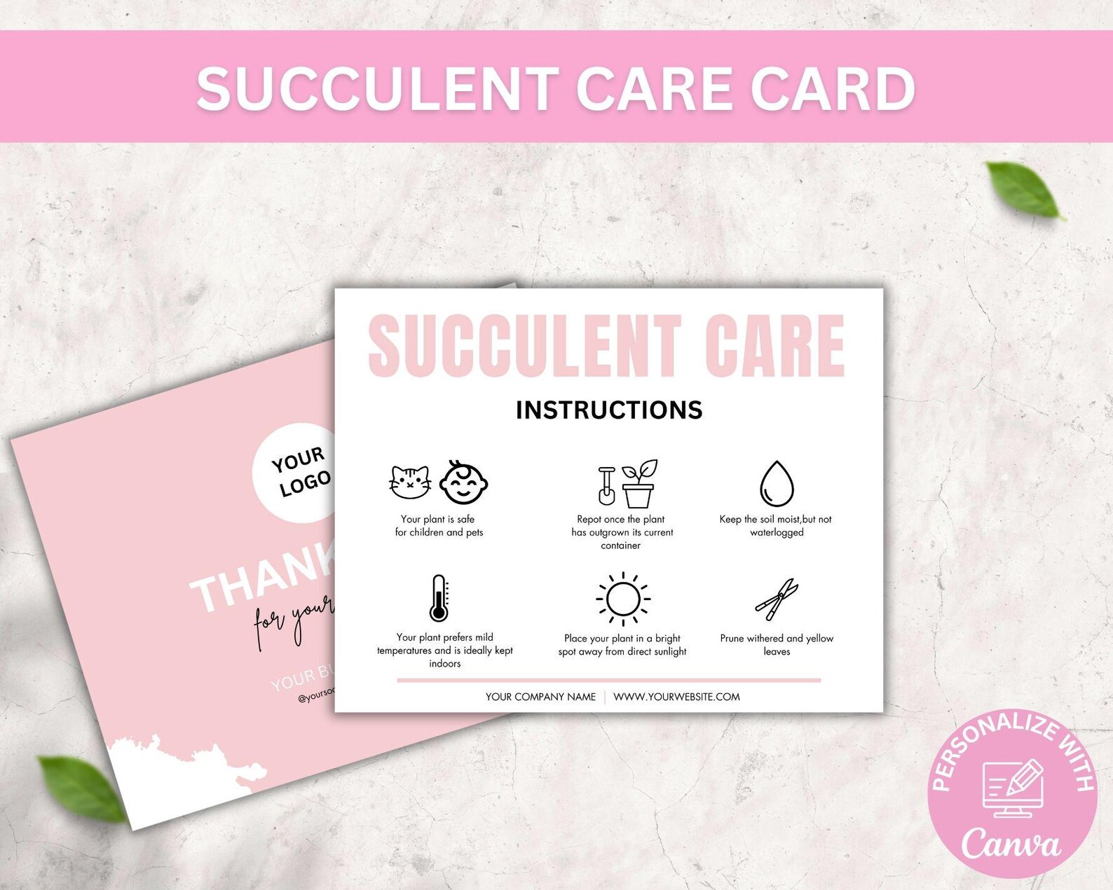 Editable Succulent Care Card Template, Indoor Plant Care Printable ...