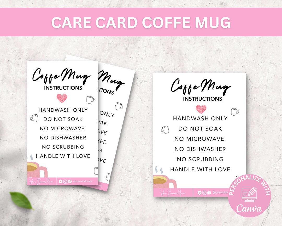 Mug Care Card Printable, Craft Business Care Cards, Coffee Mug ...