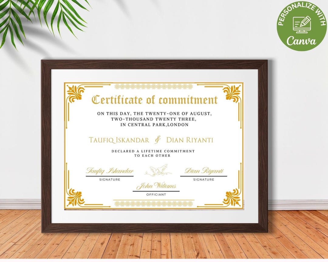 Commitment Certificate Template, Printable Certificate of Commitment ...