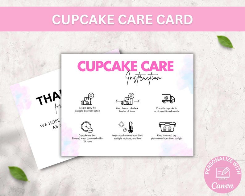 Editable Cupcake Care Card Template, Cupcakes Care Guide Tips ...