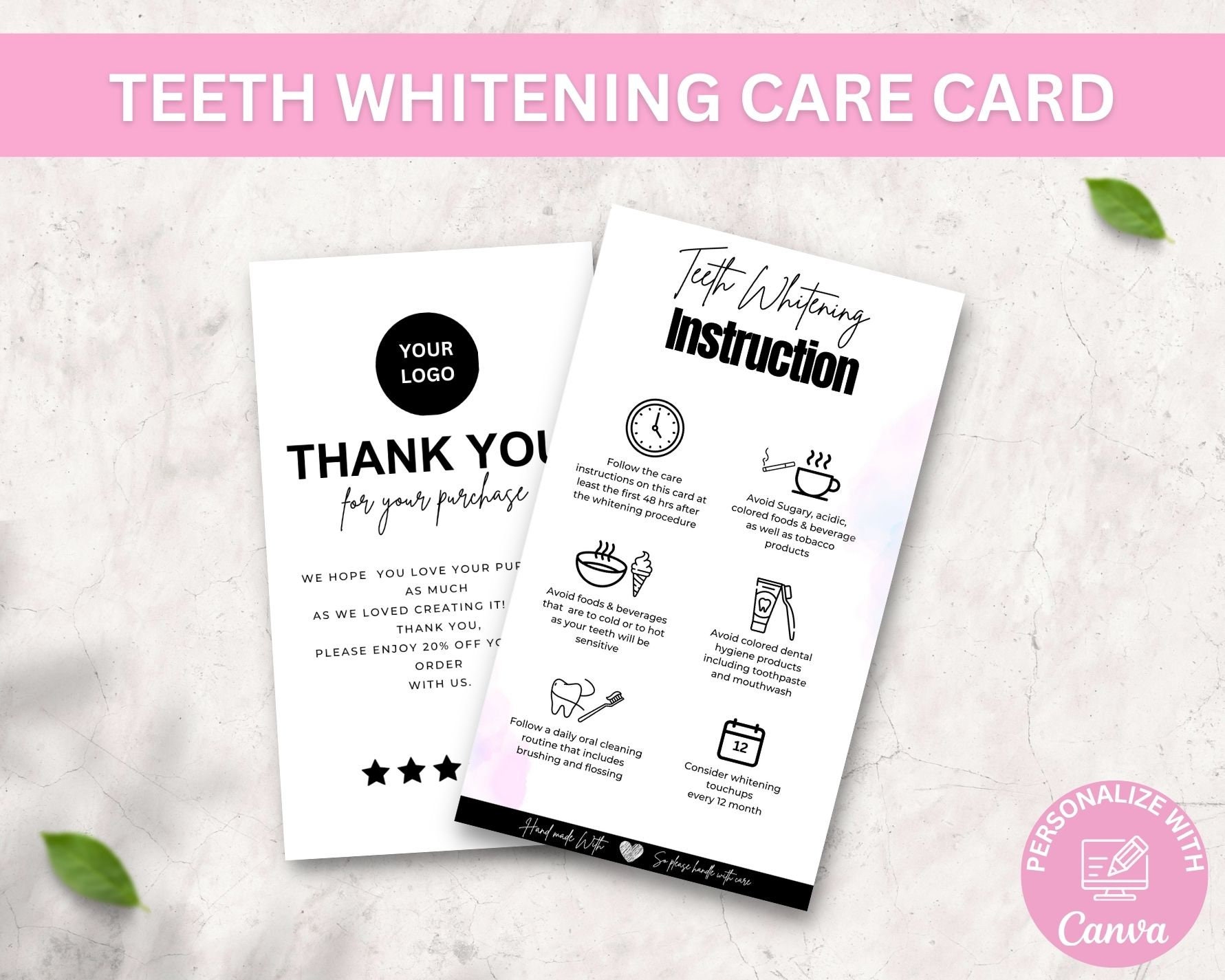 Editable and Printable Teeth Whitening Aftercare Card Template, Teeth ...