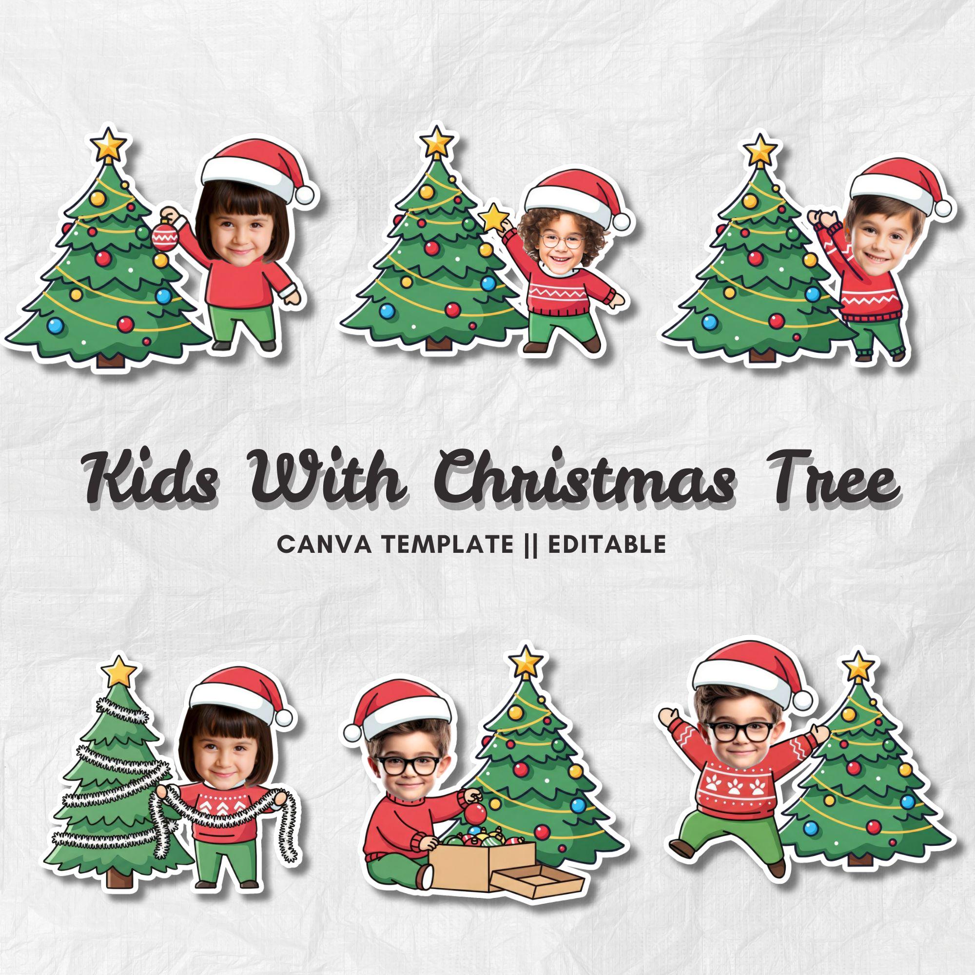 Kids With Christmas Tree | Add Your Own Face Photo Template | Holiday ...