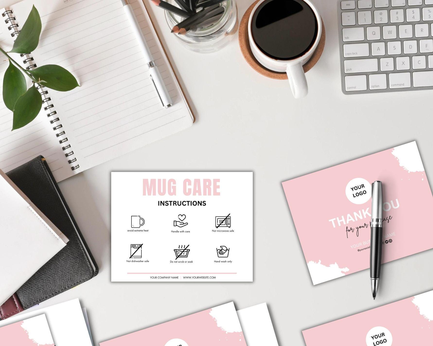 Mug Care Card Template, Mini Coffee Cup Care Guide, Editable Mugs Care ...