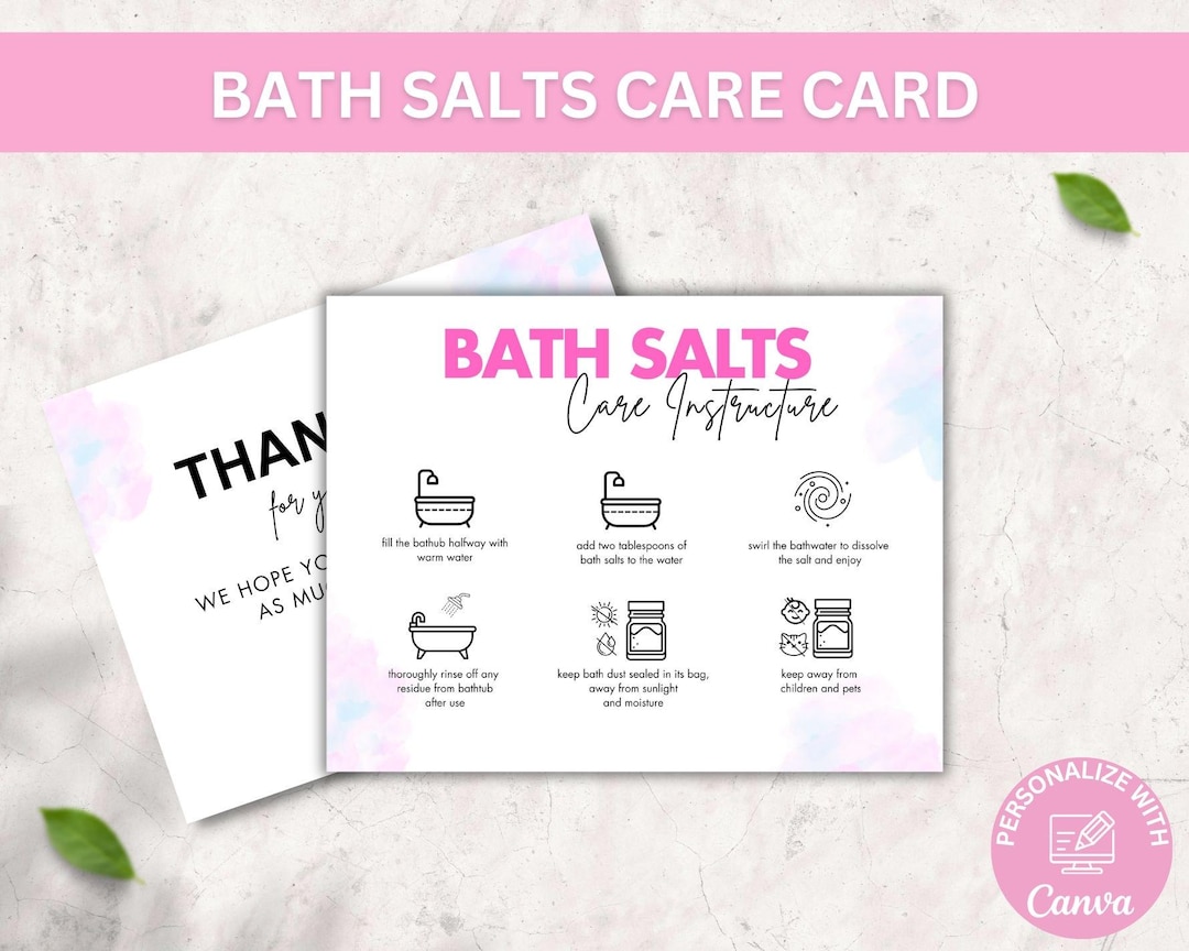 Editable Bath Salts Care Card Template, Epsom Salt Care Guide ...