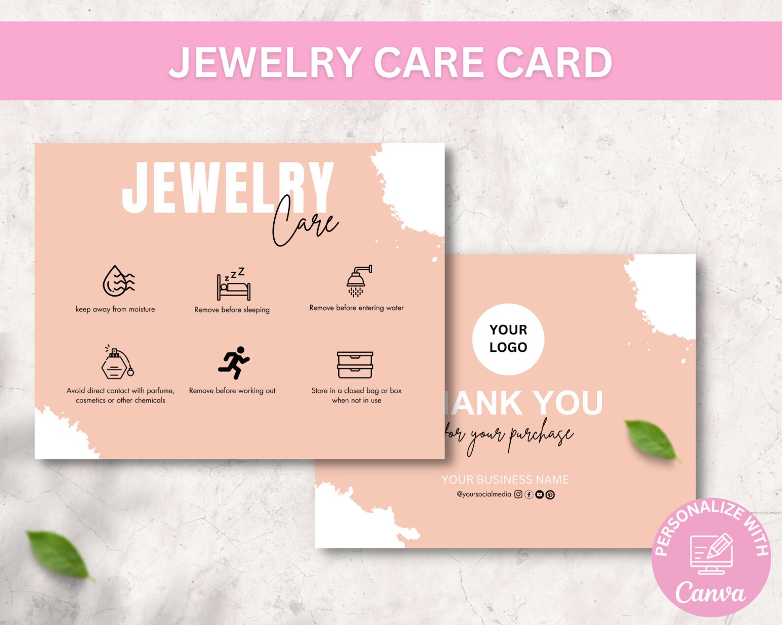 Add Your Logo, Editable Jewelry Care Card Template With Business Thank ...