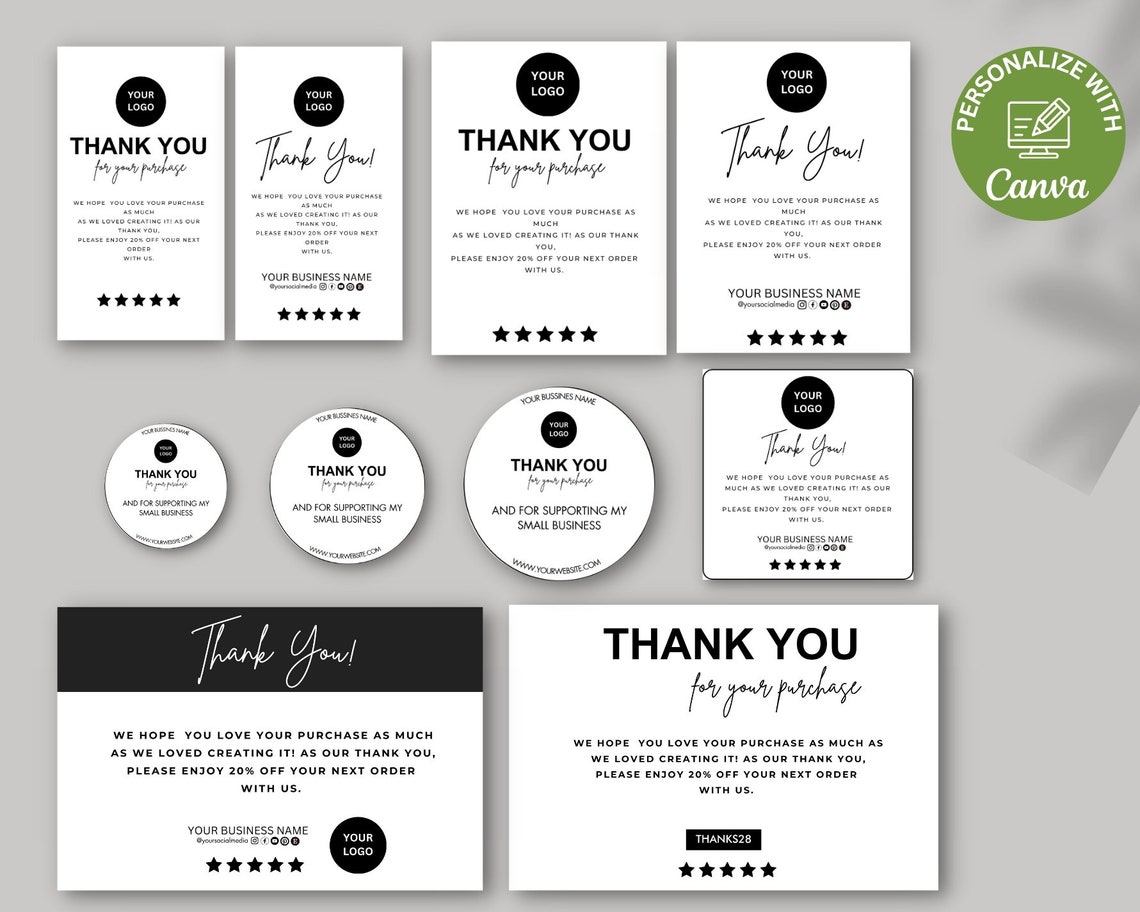 Thank You Card Bundle, Editable Template, Small Business Package Insert ...