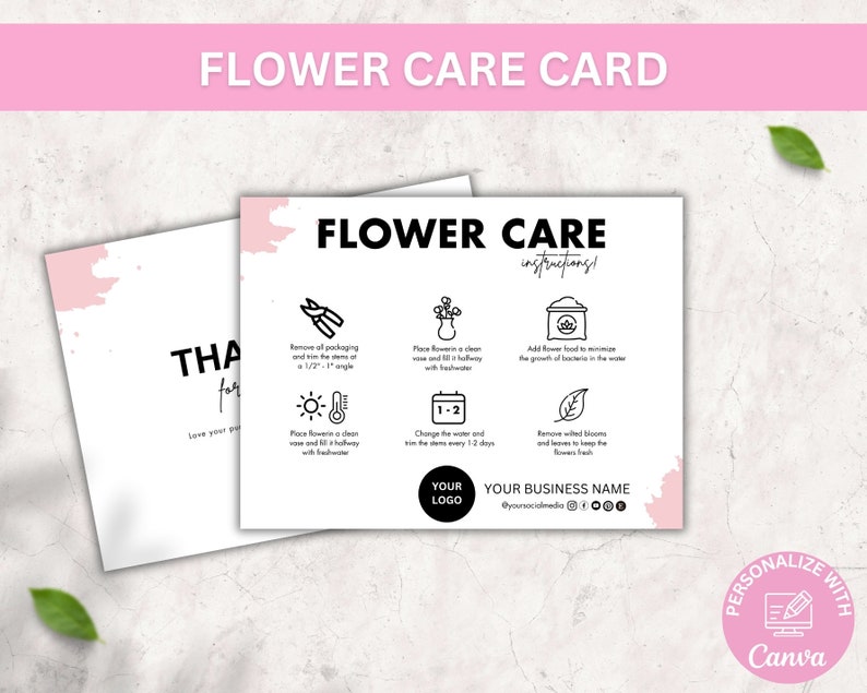 Editable Flowers Care Card Template, Bouquet Care Guide, Printable ...