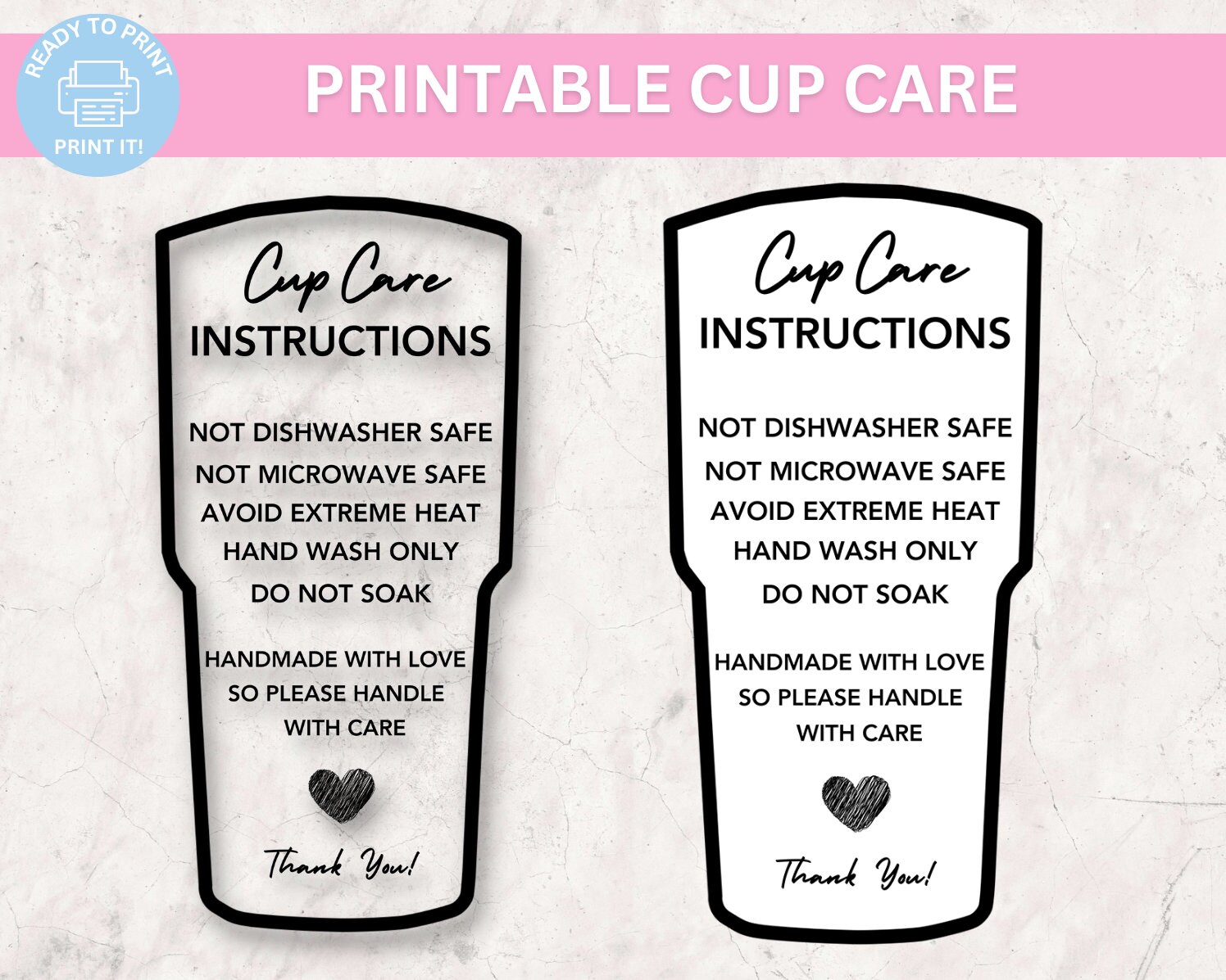 Tumbler Care Instructions Card, Care PNG, Small Business Supplies, Washing Instructions, Ready ...