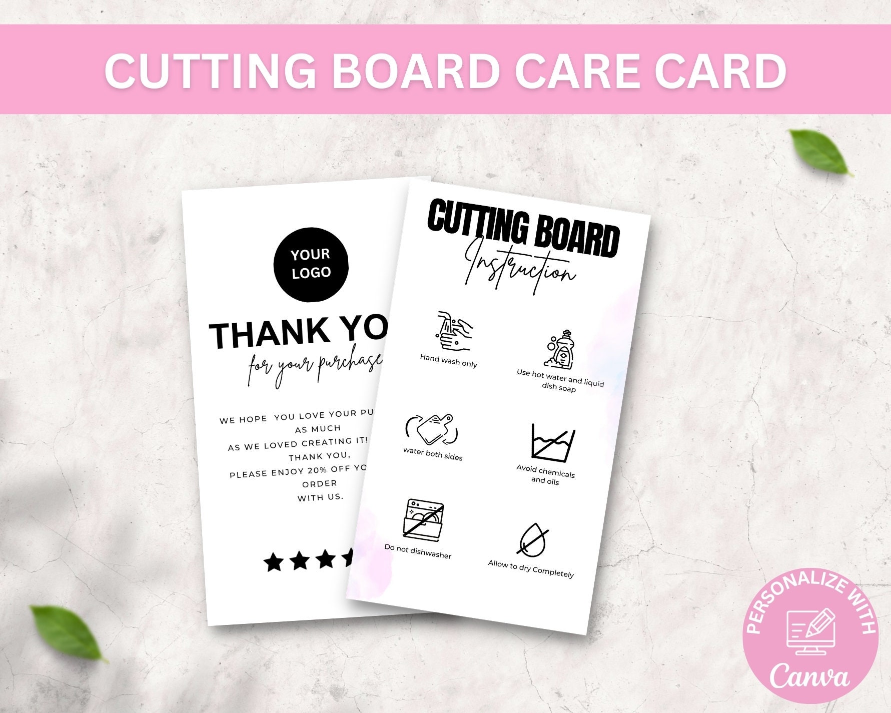 Mini Cutting Board Care Card Template, Editable Chopping Board Care ...