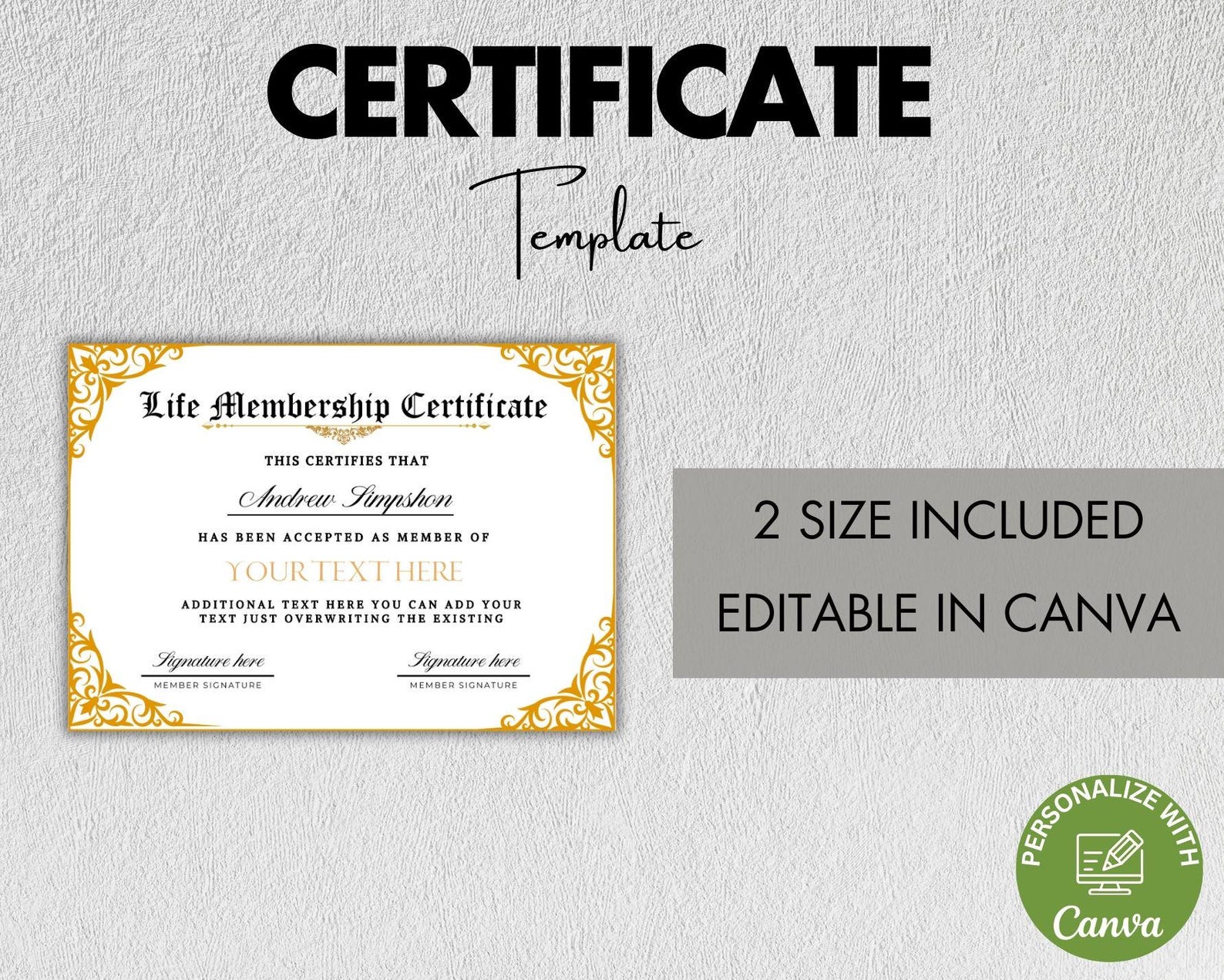 Editable Certificate of Life Membership, Printable Life Membership ...