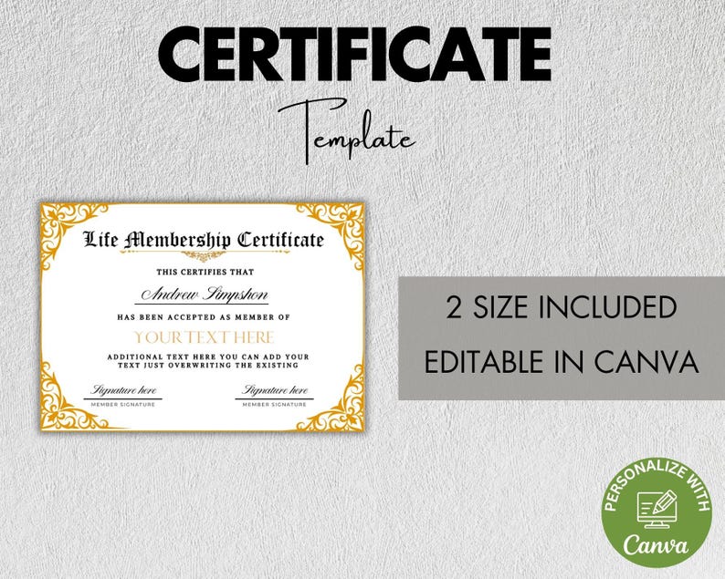 Editable Certificate of Life Membership, Printable Life Membership ...
